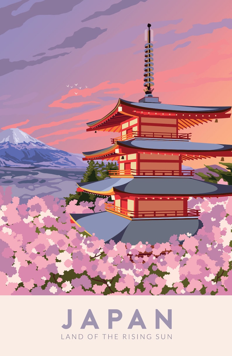 Japan Print Travel Poster Japanese Cherry Blossom Japanese - Etsy