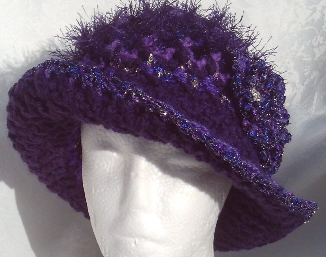 Wide Brimmed "greta Garbo" Hat in Purple - Etsy