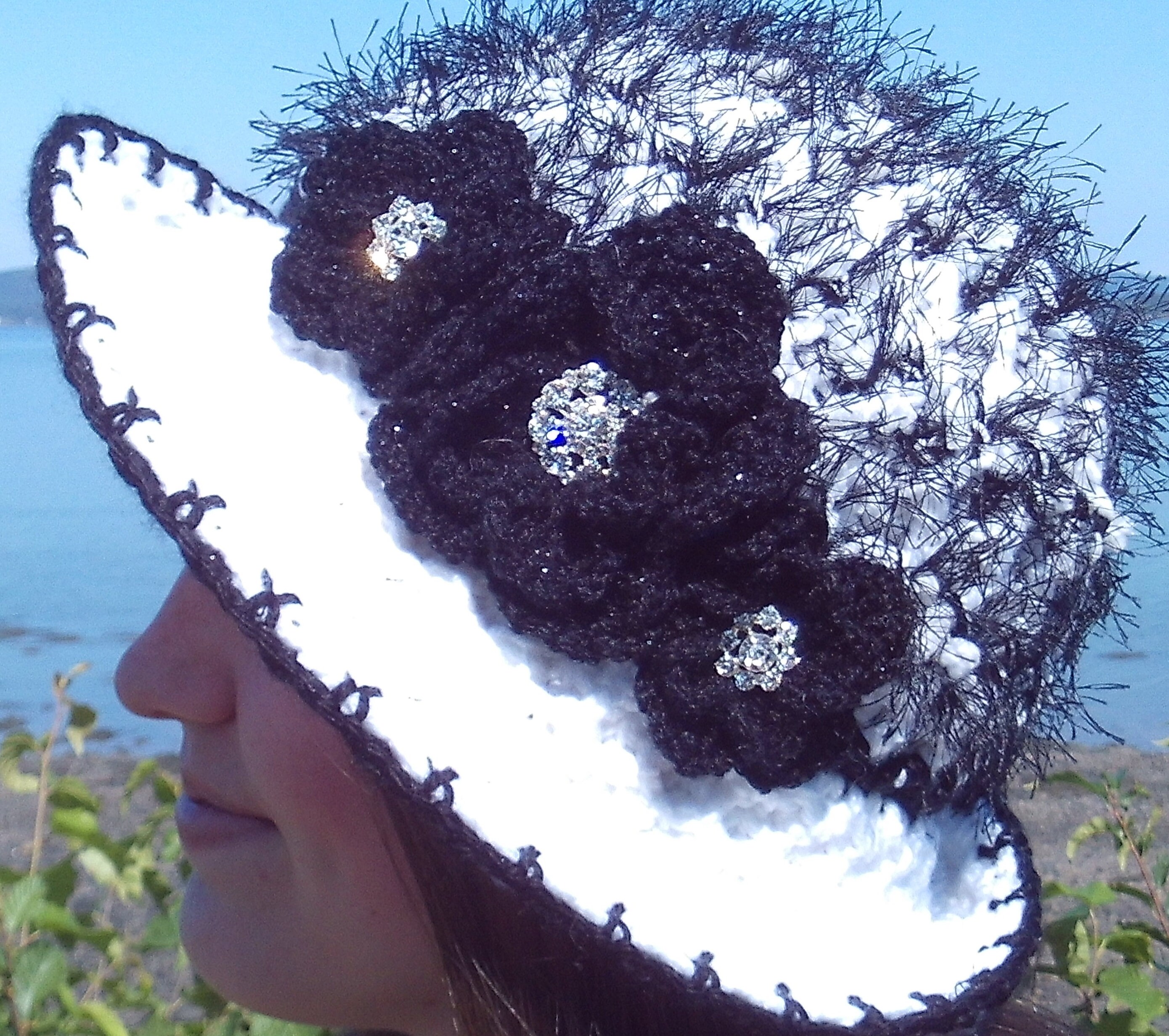 Wide Brimmed "greta Garbo" Hat in White With Black - Etsy