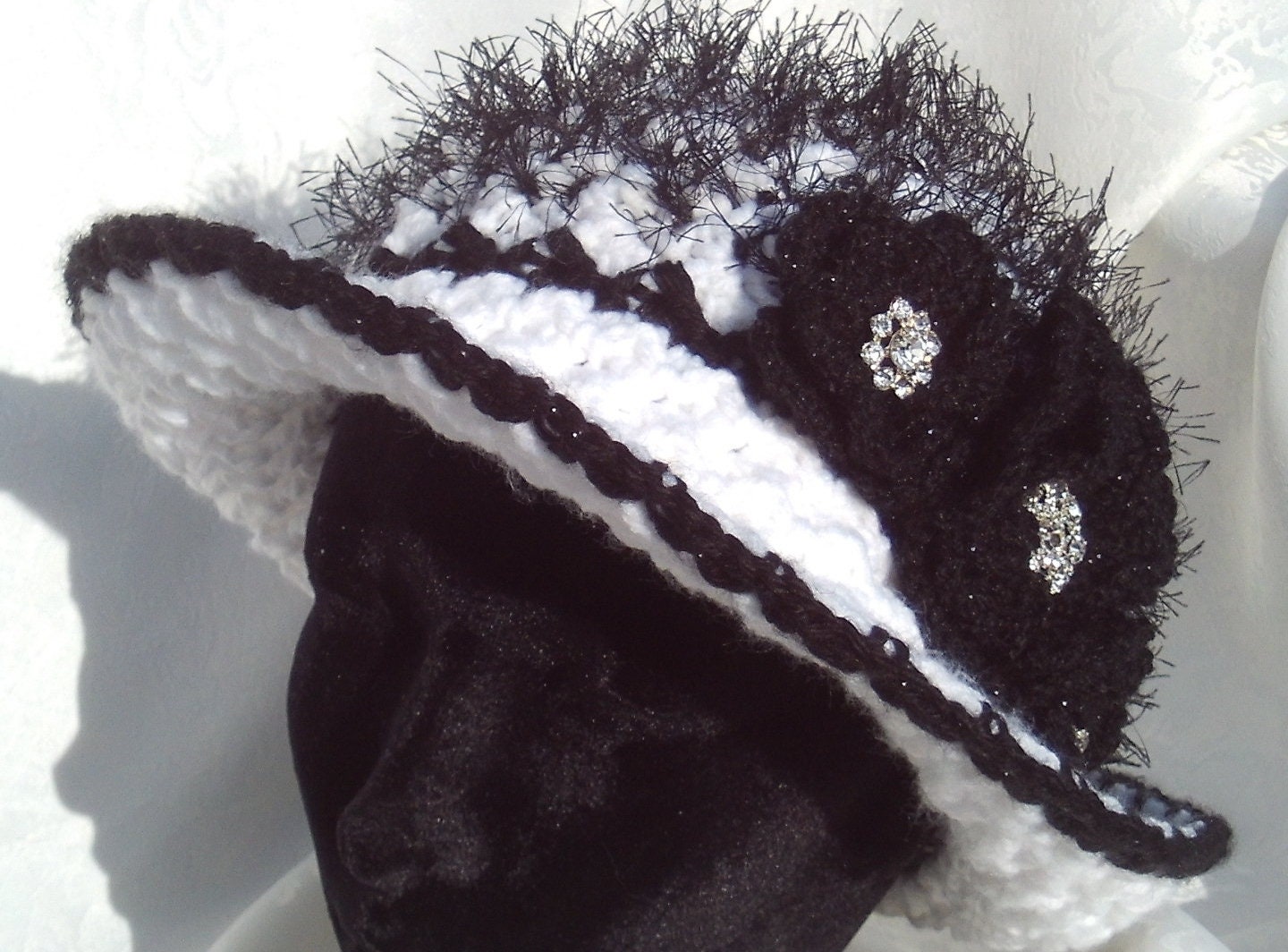Wide Brimmed "greta Garbo" Hat in White With Black - Etsy