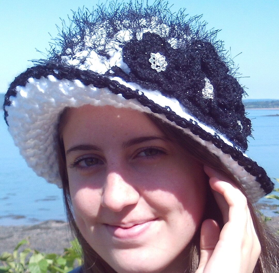 Wide Brimmed "greta Garbo" Hat in White With Black - Etsy