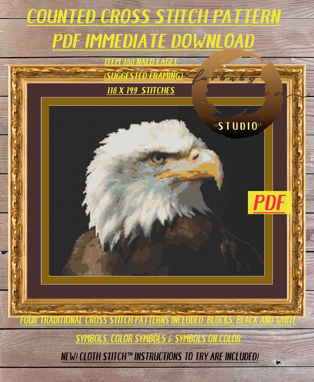 Bald Eagle Cross Stitch Pattern Xstitch PDF Pattern Download - Etsy