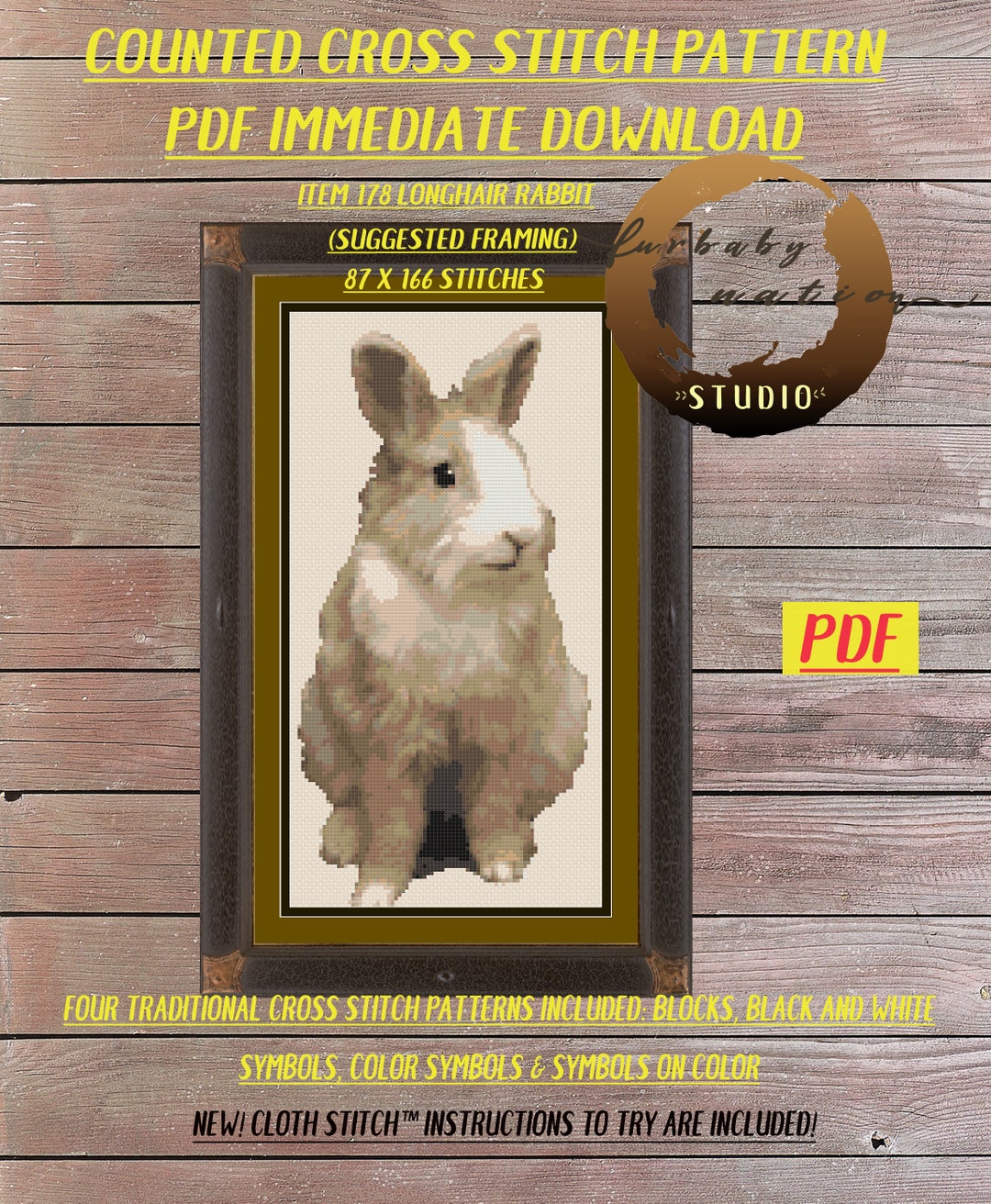 Longhair Brown Rabbit Counted Cross Stitch Pattern, Xstitch PDF Pattern ...