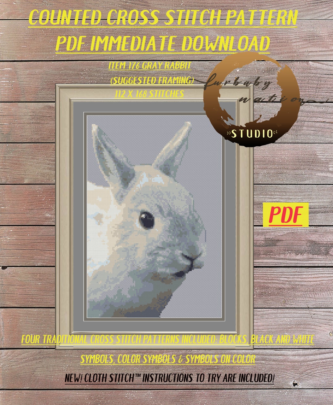 Gray Rabbit Counted Cross Stitch Pattern, XStitch PDF Pattern Download ...