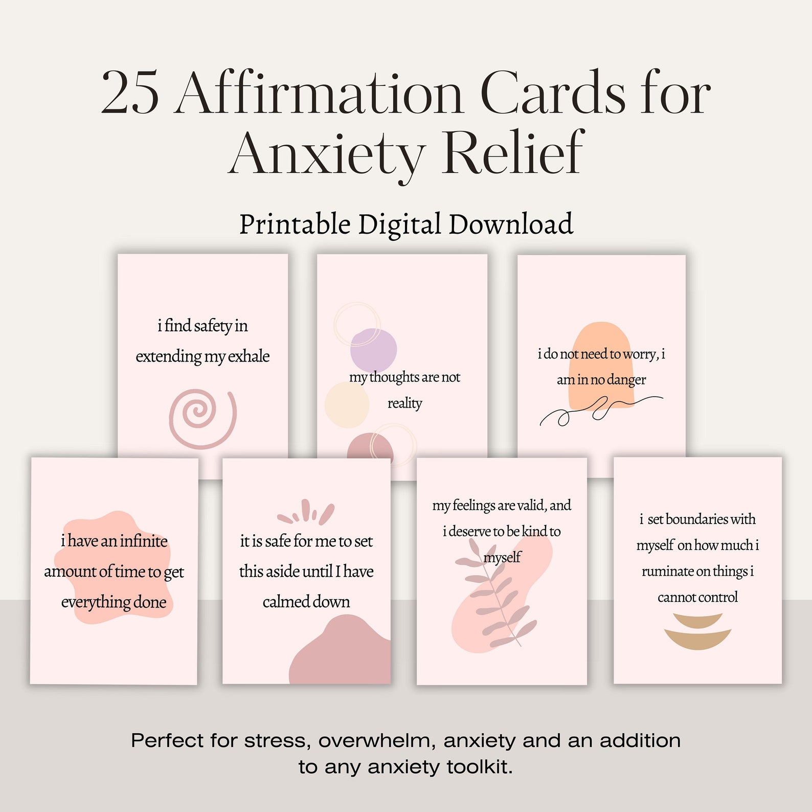 25 Anxiety Affirmation Cards Printable Mental Health Affirmations Boho ...