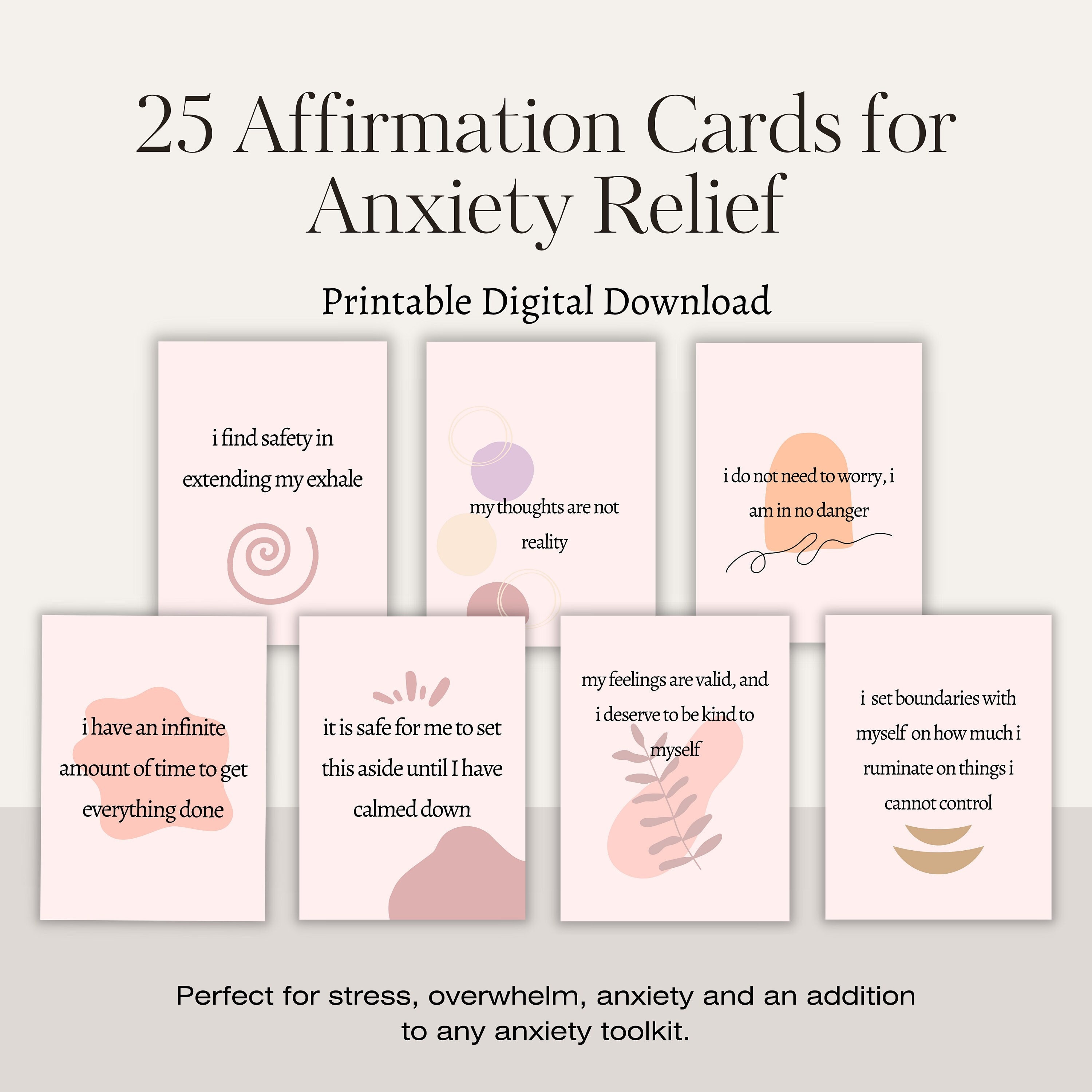 25 Anxiety Affirmation Cards Printable Mental Health Affirmations Boho ...
