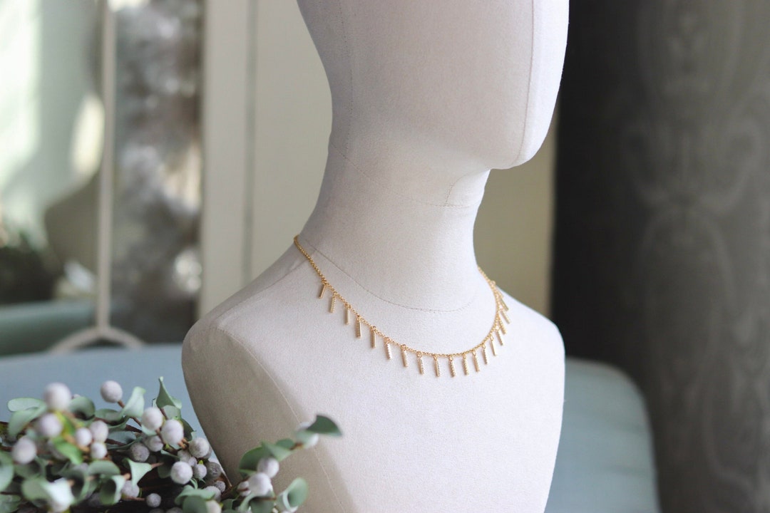 Small Pave Bar Charms on a Delicate Gold Chain / Stick Charms / Multi ...