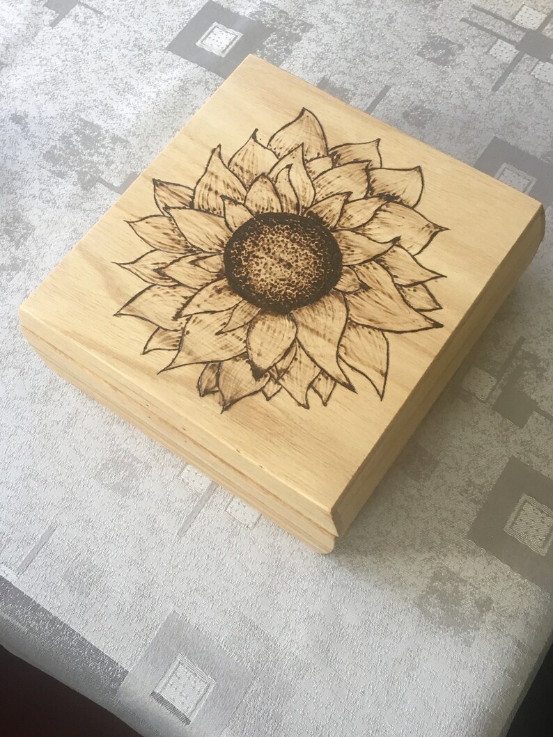 Woodburn Art on Jewelry Box- Sunflower - Etsy
