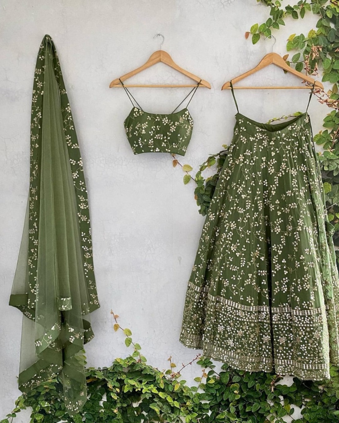 Mehendi Green Lehenga Choli Set: Zari & Sequins Wedding Wear - Etsy