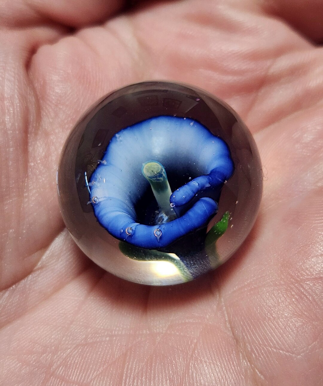 Blown Glass, Flower Marble, 28 Mm, Handmade Marble, Art Glass, Blue ...