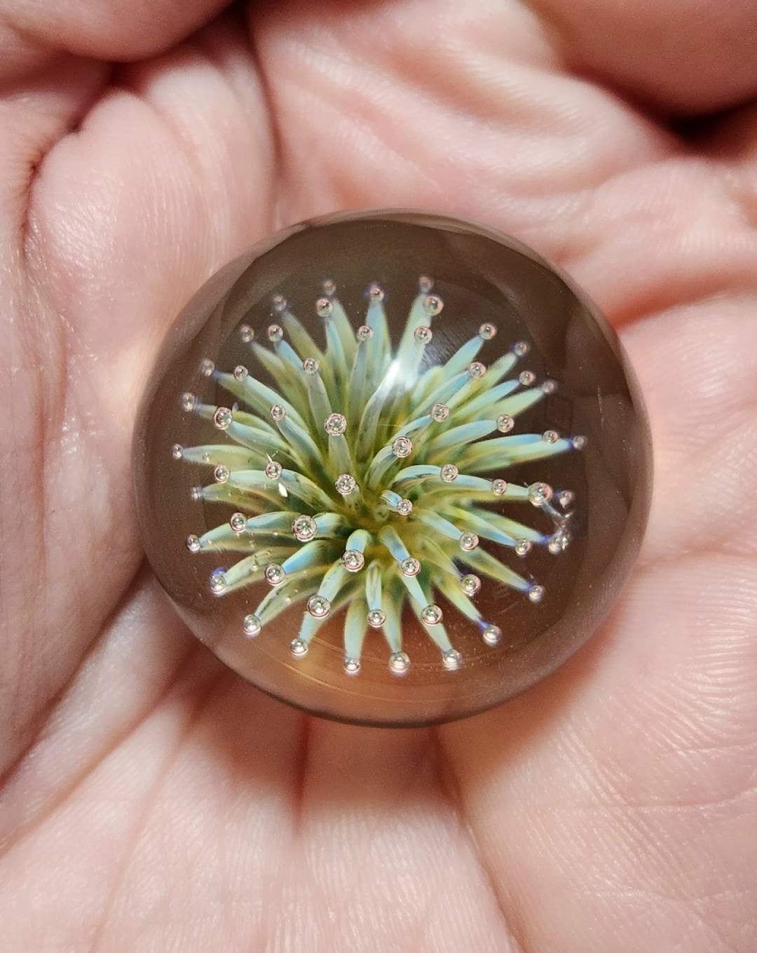 Glass Air Trap Implosion Marble, Handmade Marble, Art Glass Anemone Marble, 32 Mm, Green and ...