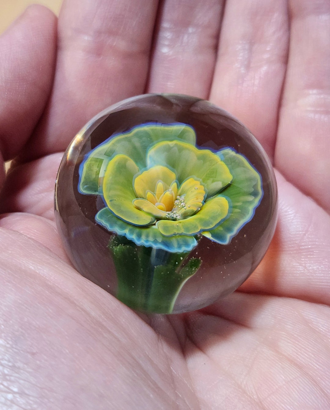Blown Glass Marble With Large Flower, Handmade Glass, Flower Marble, 38 ...