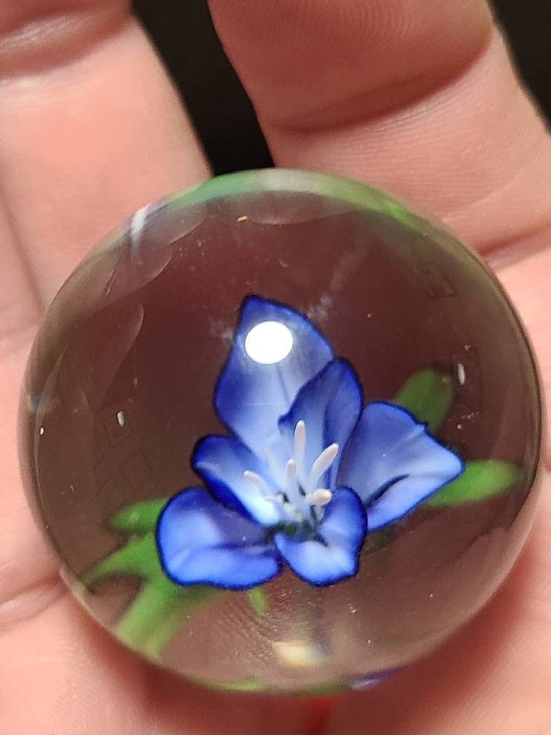Blue Lily Marble, Blown Glass Marble, Handmade Marble, Art Glass, Blue ...