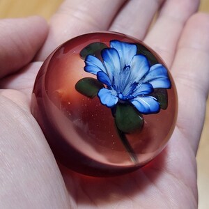 Glass Implosion Flower, Glass Marble, Blue Flower Marble, Handmade ...