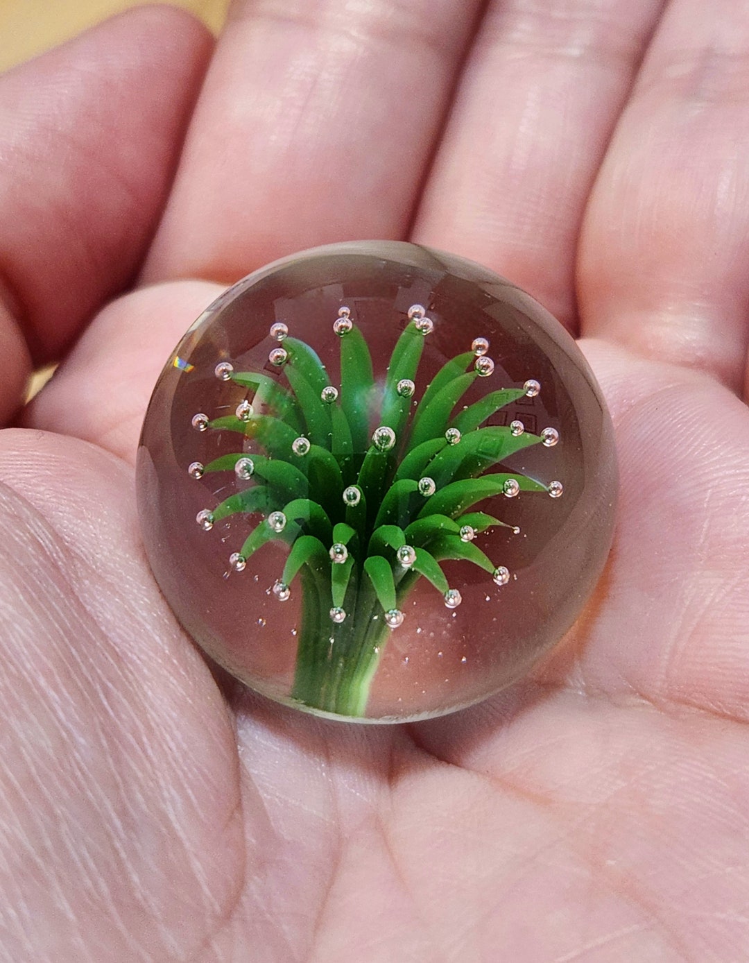 Blown Glass Marble in Green, Air Implosion Marble, Handmade Glass ...