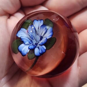 Glass Implosion Flower, Glass Marble, Blue Flower Marble, Handmade ...