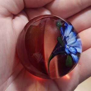 Glass Implosion Flower, Glass Marble, Blue Flower Marble, Handmade ...