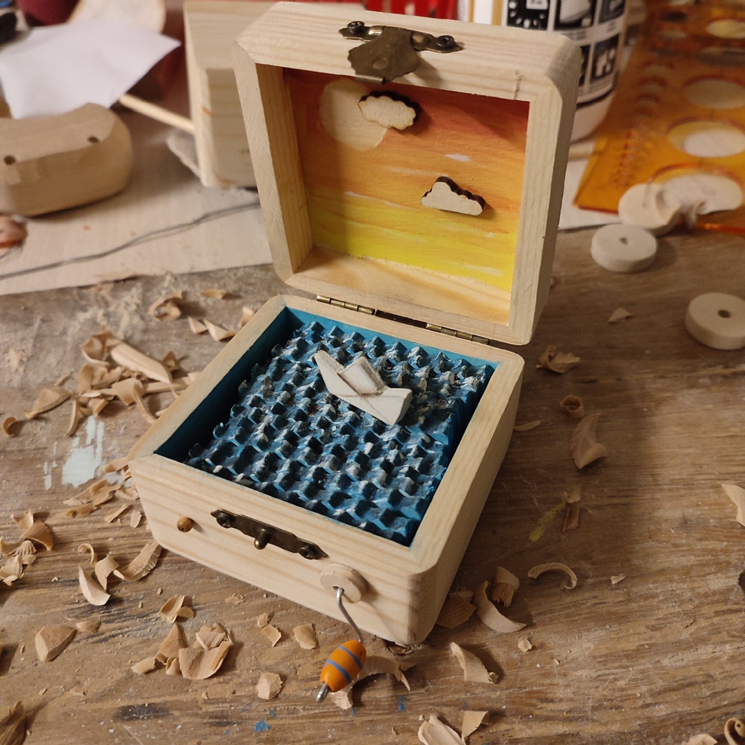 Day Paper Boat on Waves Automata in Wooden Box - Etsy
