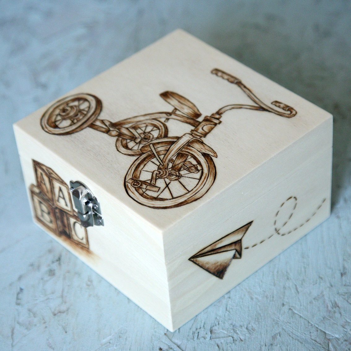 Wood Burning Pyrography Box of Tricycle and Vintage Toys - Etsy