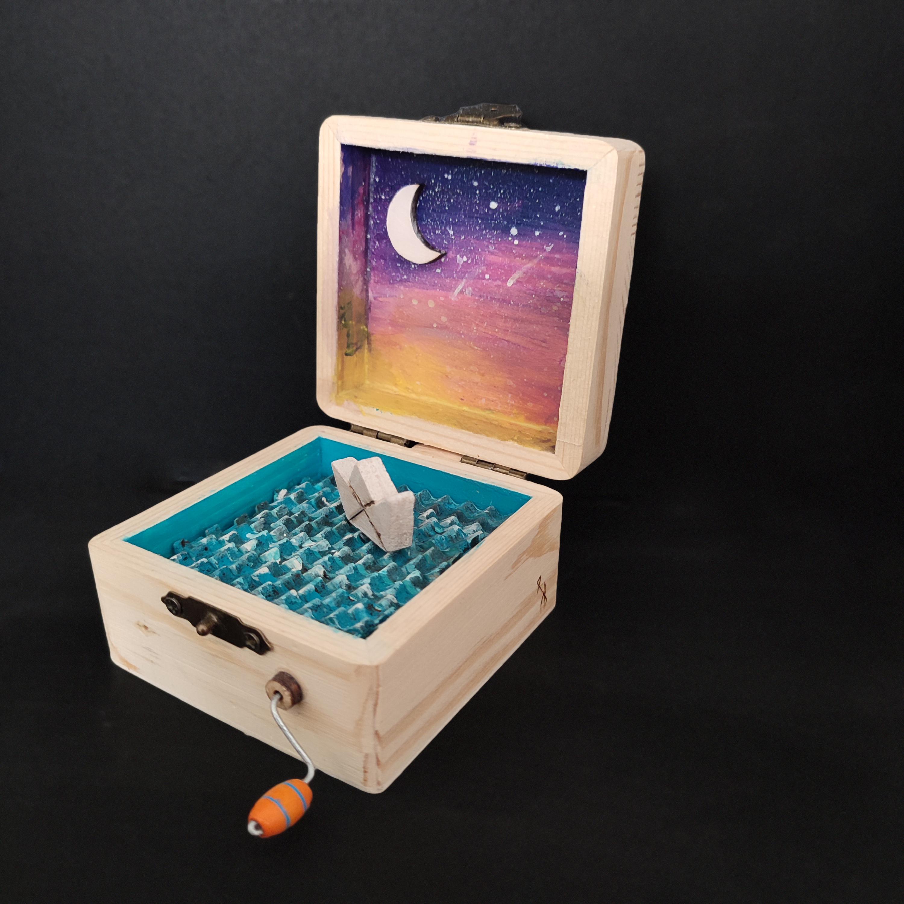 Night Paper Boat on Waves Automata in Wooden Box - Etsy