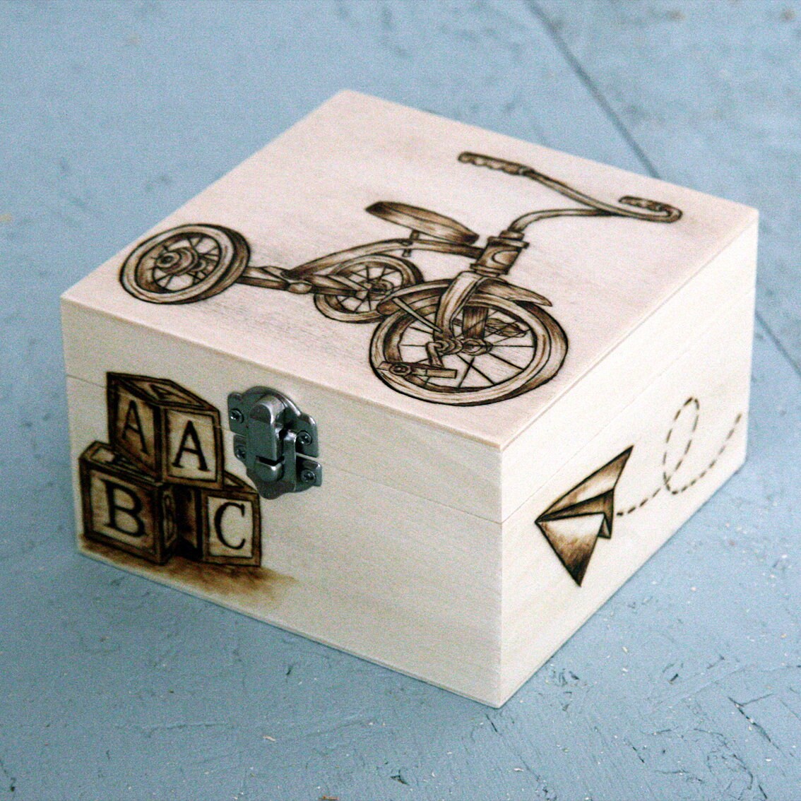 Wood Burning Pyrography Box of Tricycle and Vintage Toys - Etsy