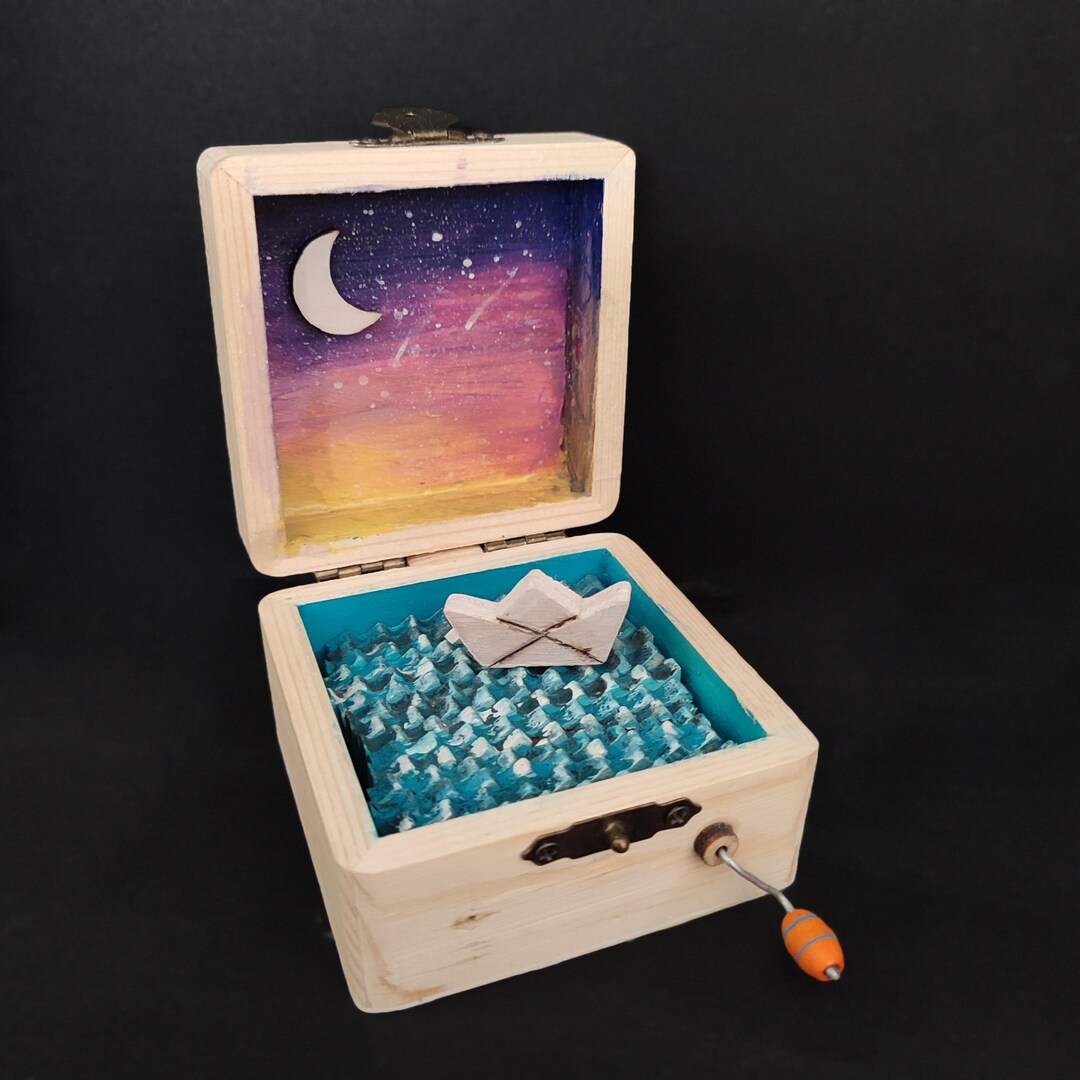 Night Paper Boat on Waves Automata in Wooden Box - Etsy