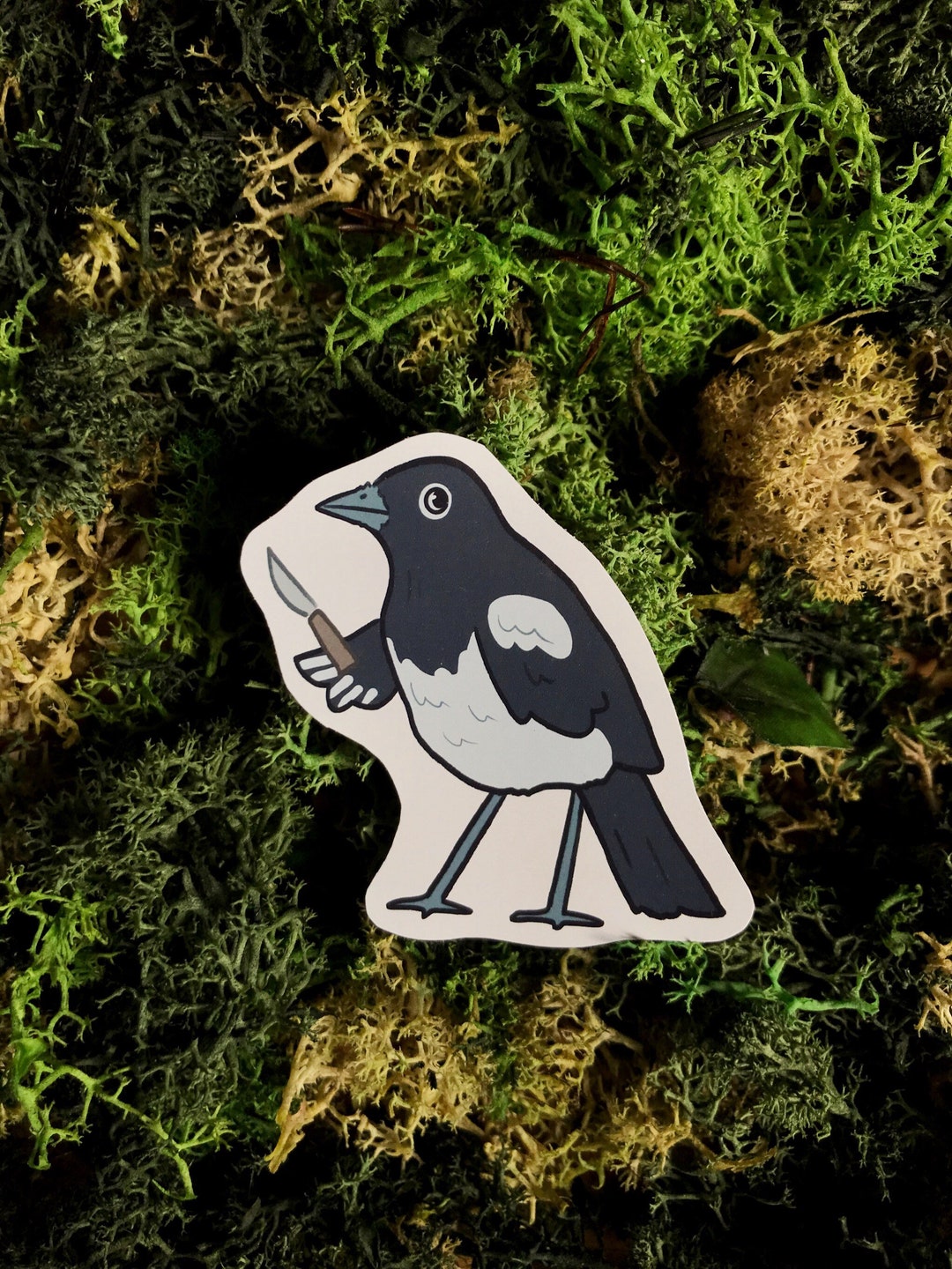 Magpie Bird Glossy Vinyl Sticker: Emotional Support - Etsy