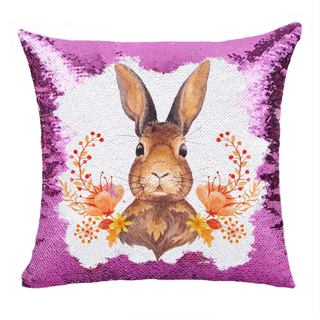 Rabbit Bed Pillow Cute Rabbit Square Throw Pillow Bunny Cushion Cover ...