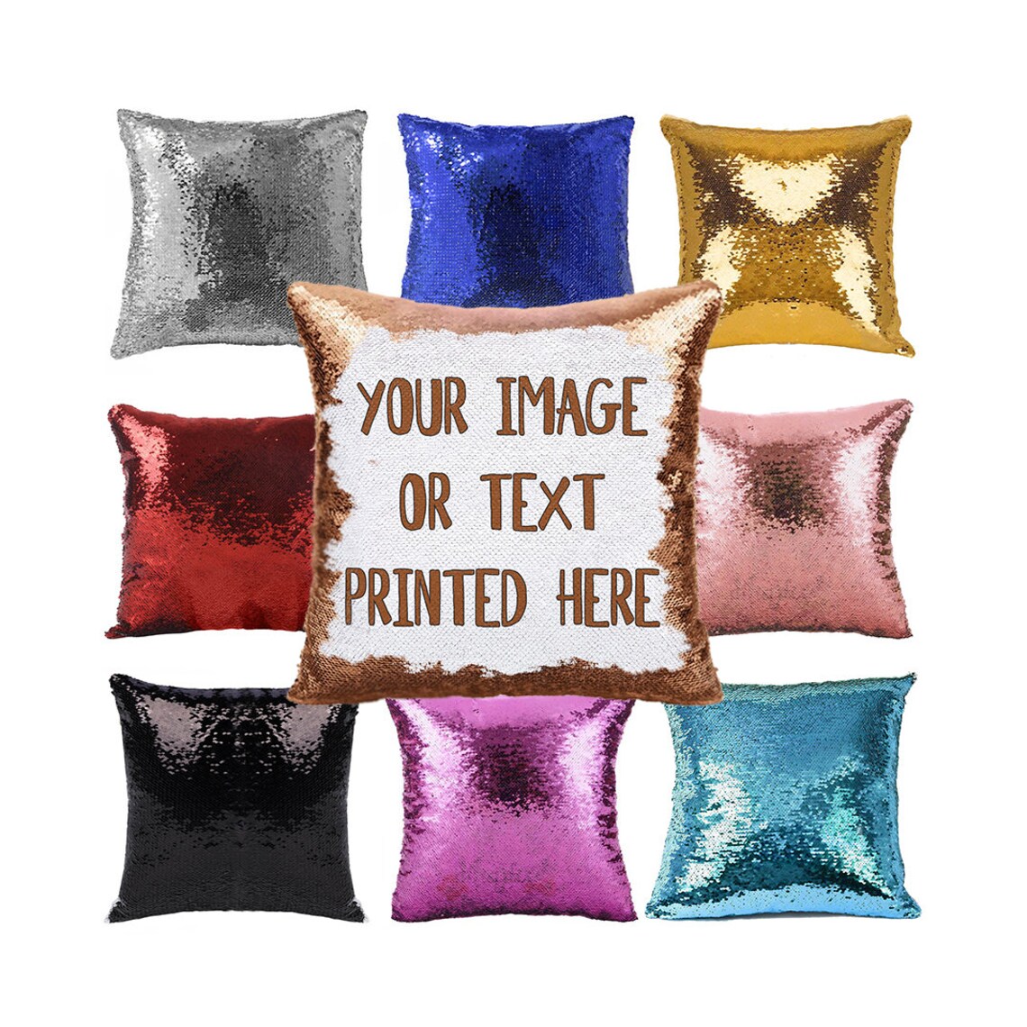 Custom Image/ Text Pillow Personalized Sequin Pillow Custom | Etsy