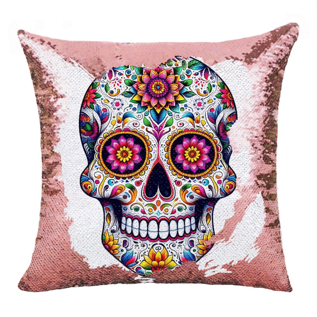 Personalized Skull Gift | Custom Sequin Pillow Mockup | I Love Music ...