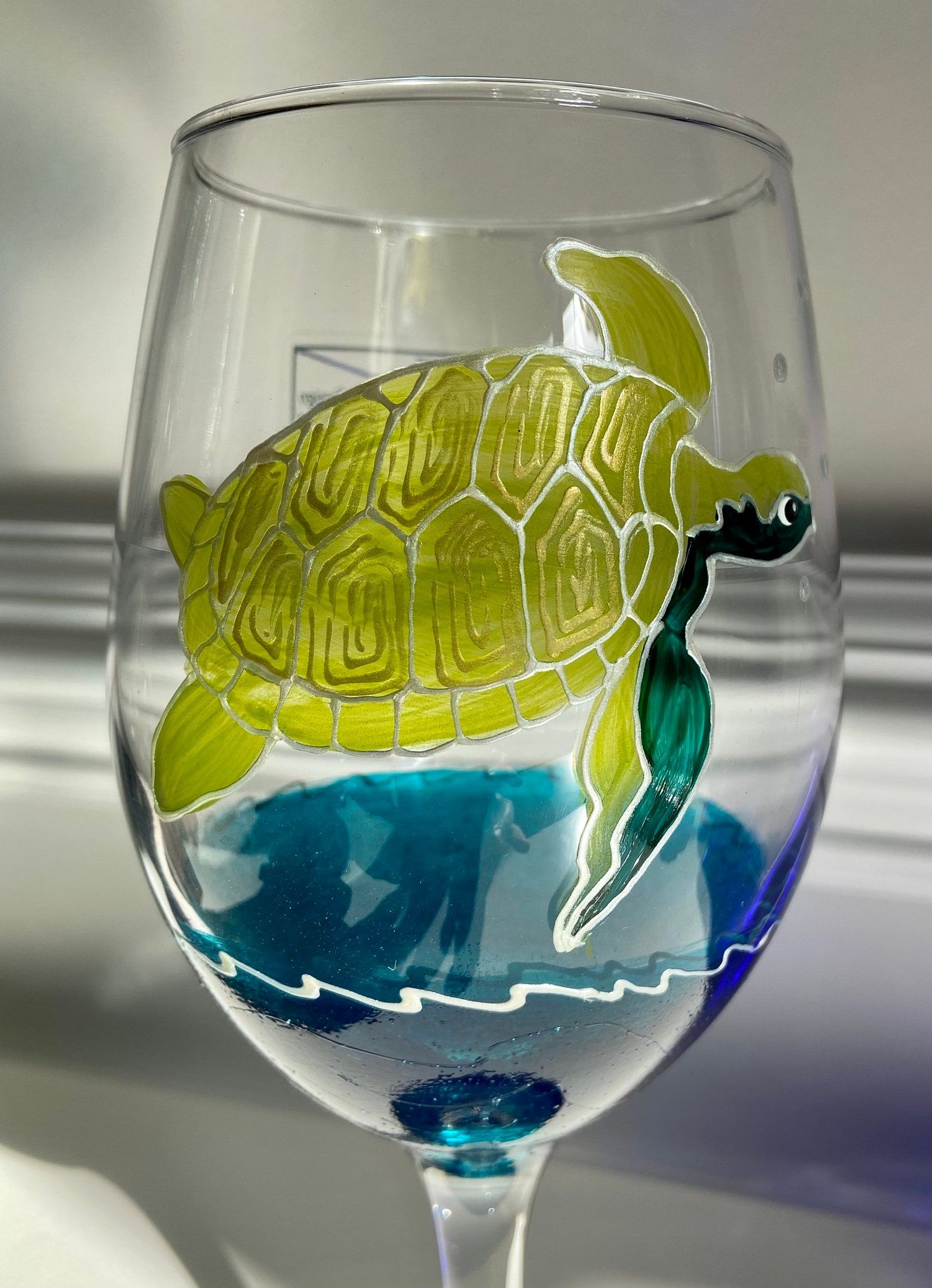 Large, 20 Oz, Hand Painted, Sea Turtle Stemmed Wine Glass With Sea ...