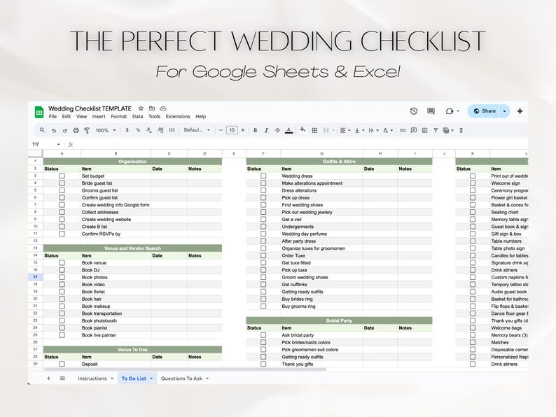 Wedding Planner & Checklist for Google Sheets and Excel - Etsy