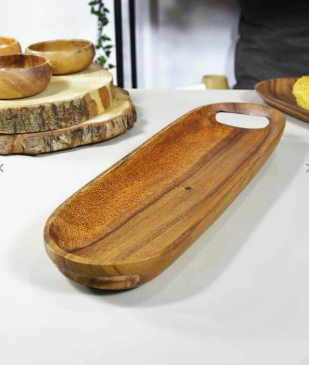 Acacia Natural Wood Rectangular Oval Long Plate - Etsy