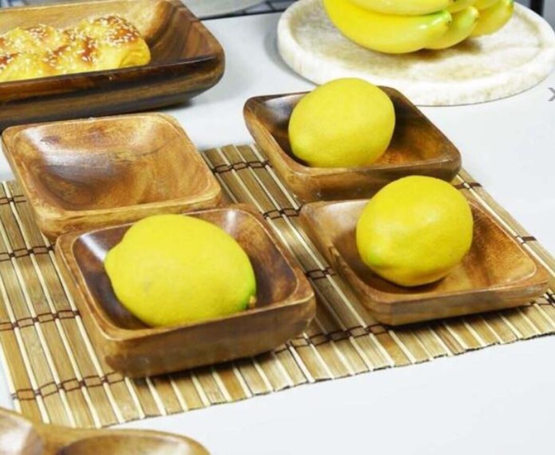 Acacia Square Bowl Snack Set of 4, Wooden Sauce Bowl - Etsy