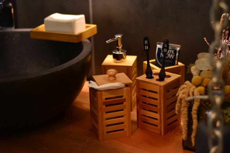 Bamboo Bath Set, Soap Dispenser Set, Bamboo Decor for Your Bathroom ...