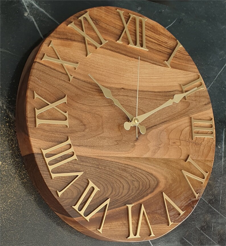 Natural Solid Walnut Wood Wall Clock Wall Decor Wooden Retro | Etsy