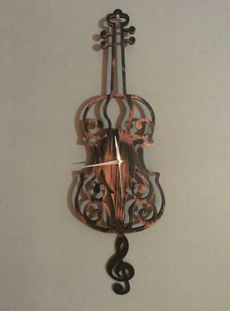 Violin Decorative Pendulum Wall Clock, Violin Wall Decor, Wooden Violin ...