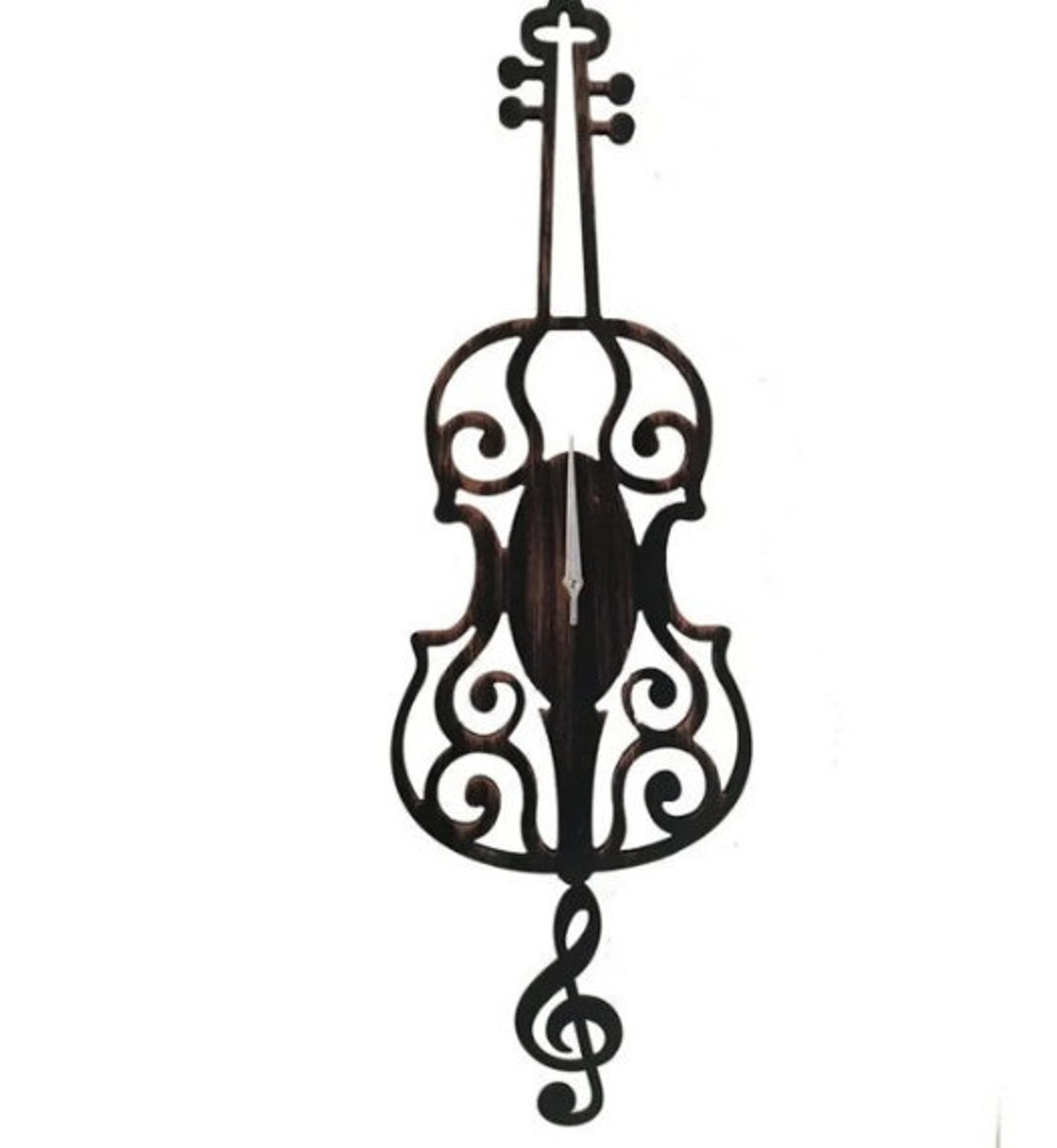 Violin Decorative Pendulum Wall Clock, Violin Wall Decor, Wooden Violin ...