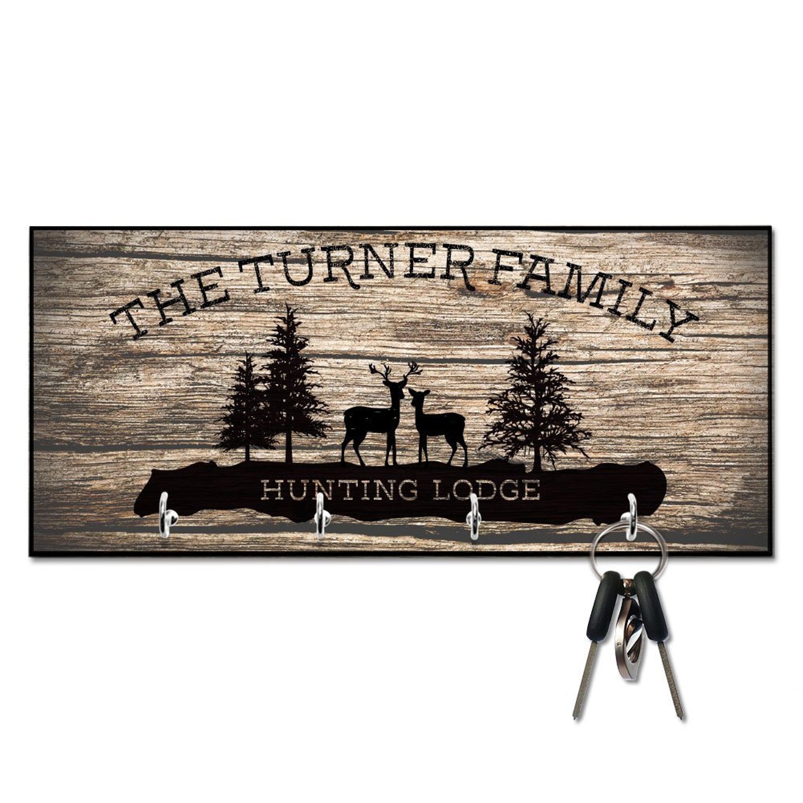Personalized Rustic Wood Look Hunting Lodge Key Hanger - Wall Mount Key ...