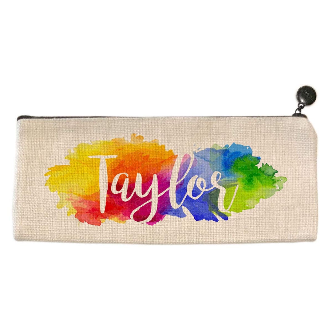 Personalized Pencil Bag - Watercolor Rainbow Name - Light Beige - 9.5 ...