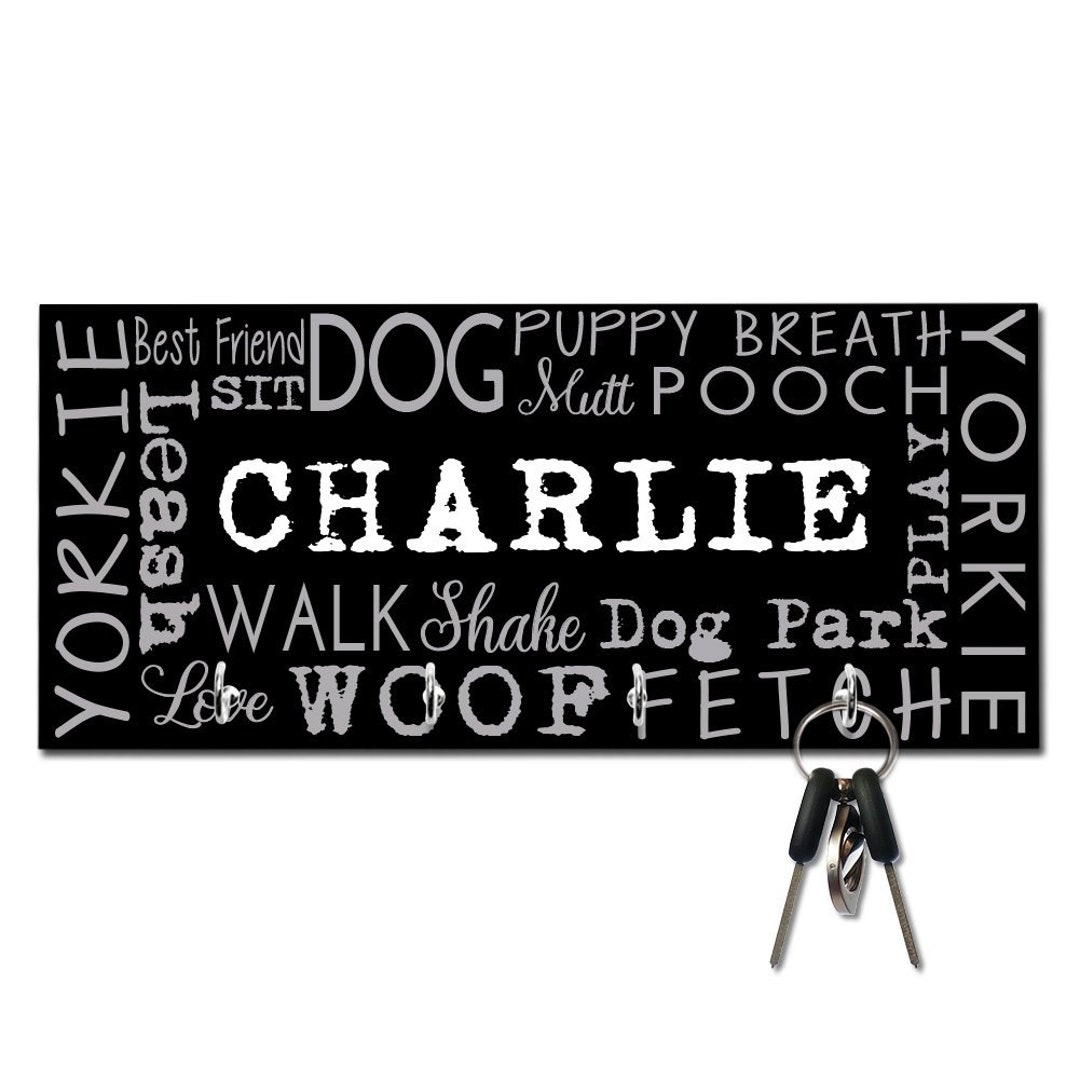 Personalized Yorkie Word Collage Key and Leash Hanger - Wall Mount Key ...