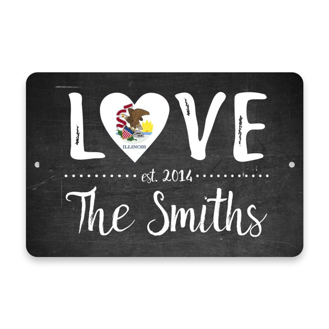 Personalized Chalkboard Look Illinois Love State Flag Metal Room Sign ...