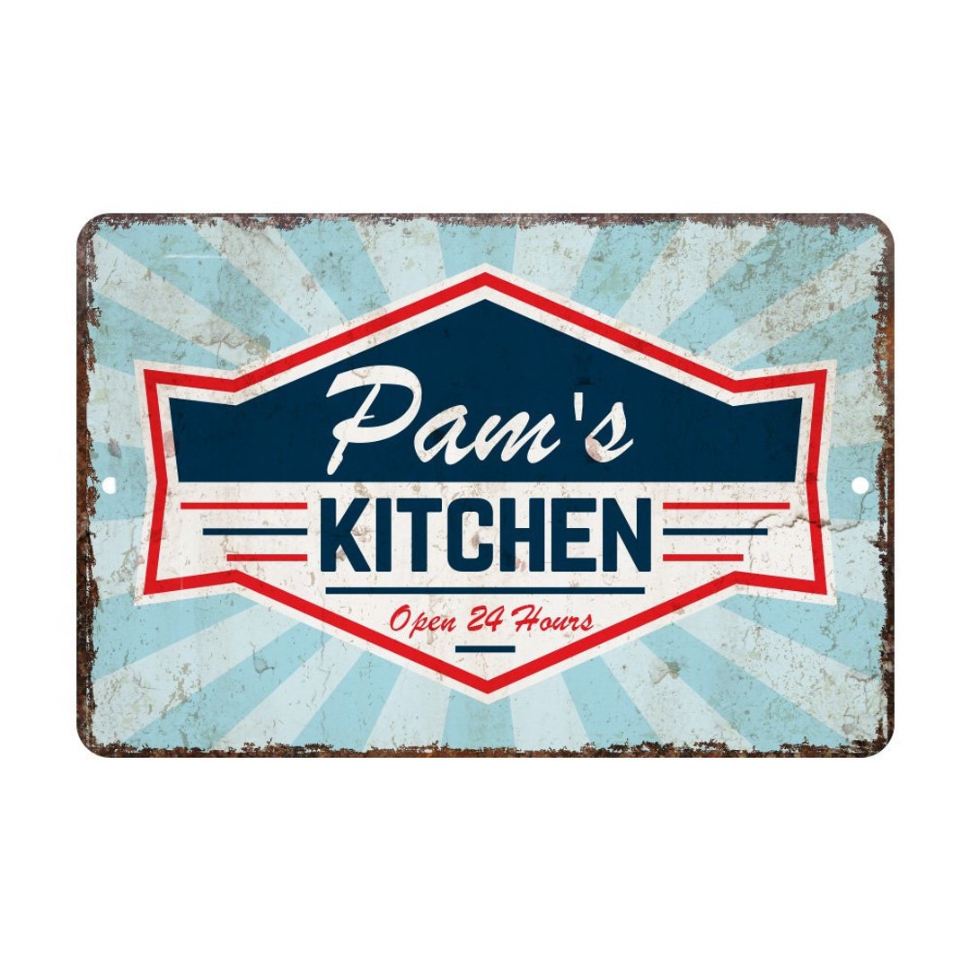 Personalized Vintage Kitchen Open 24 Hours Metal Room Sign - Rustic ...