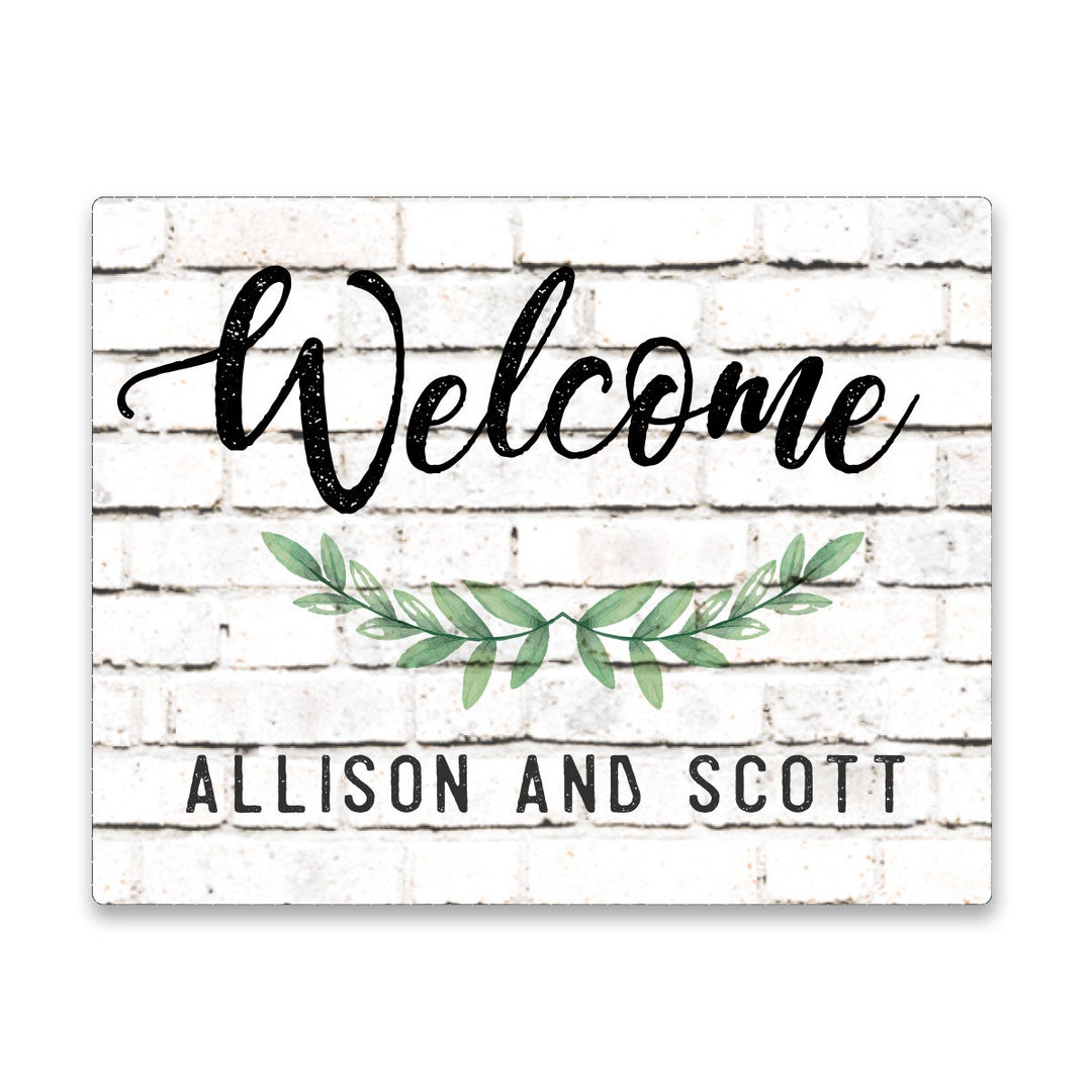 Personalized Welcome White Brick Look Wall Art - 11 X 14 Aluminum Panel ...