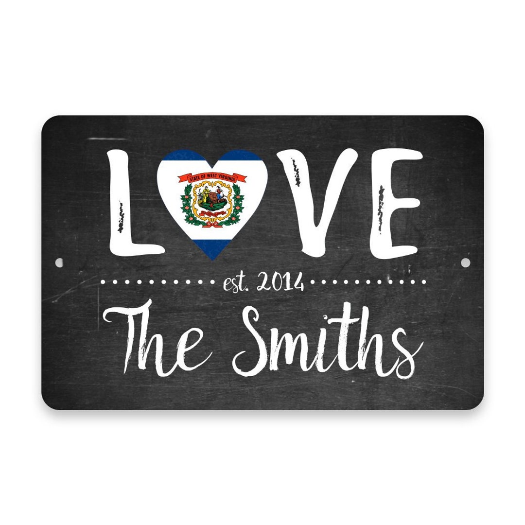 Personalized Chalkboard Look West Virginia Love State Flag Metal Room ...