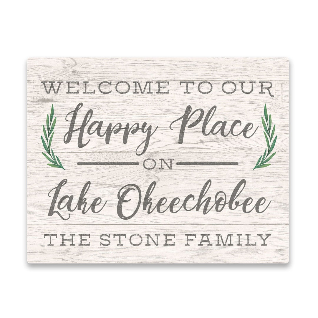 Personalized Welcome to Our Happy Place on Lake Okeechobee Wall Art ...