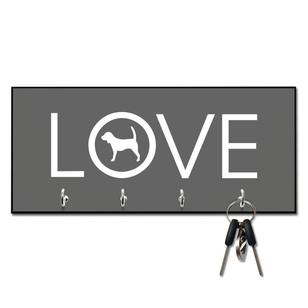 Love Beagle Key and Leash Hanger - Wall Mount Key Holder - Personalized ...