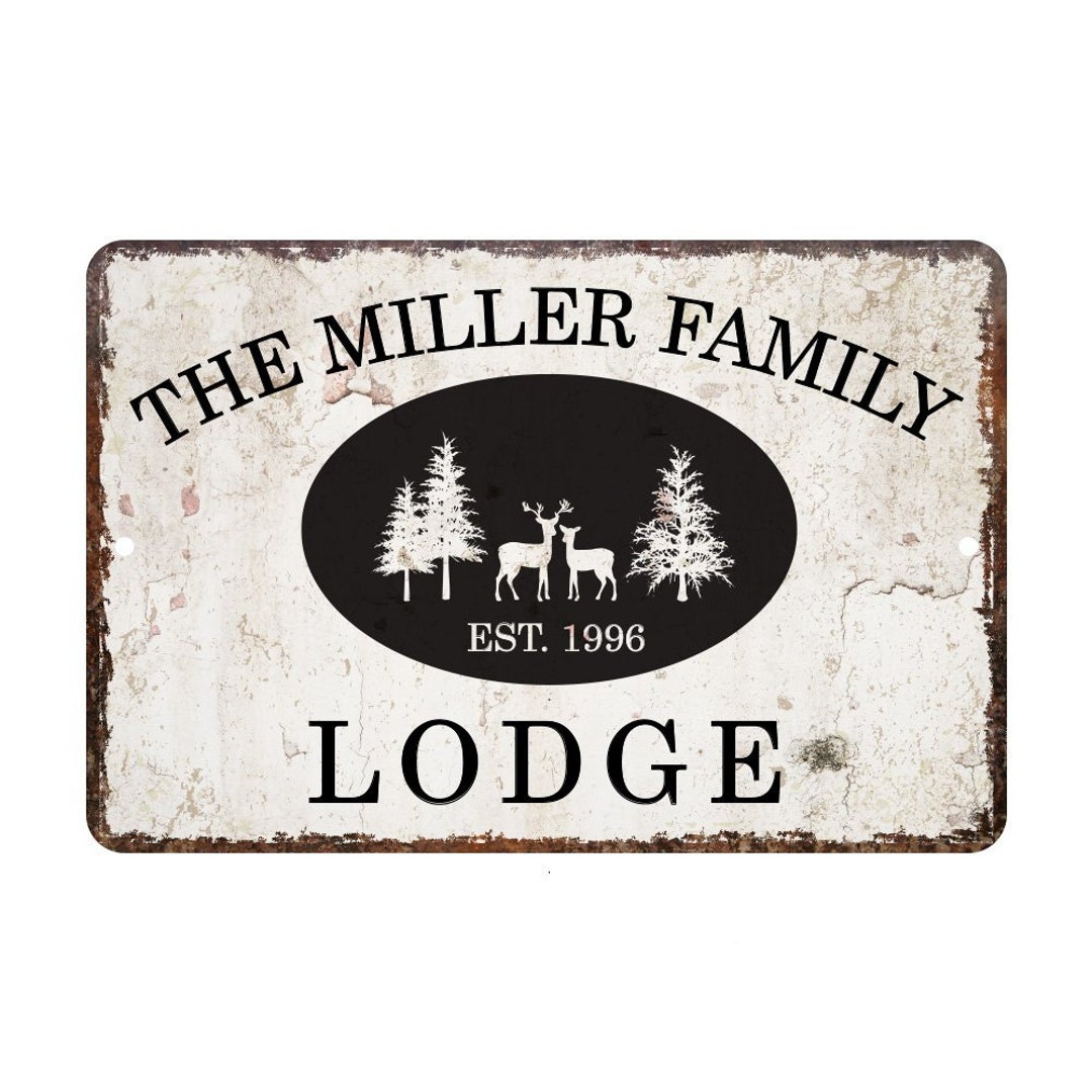 Personalized Vintage Distressed Look Lodge Metal Room Sign - Rustic ...