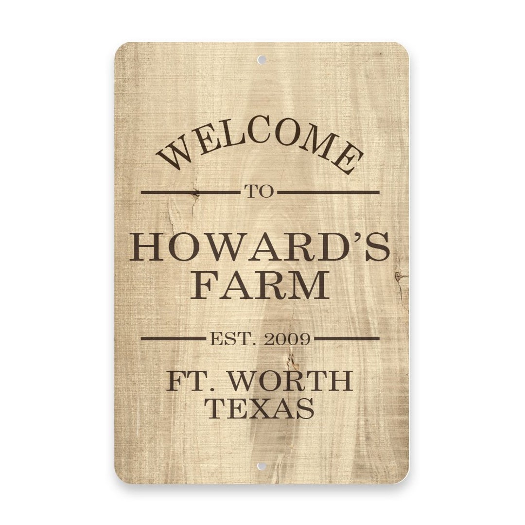 Personalized Subtle Wood Grain Look Welcome to the Farm Metal Room Sign ...