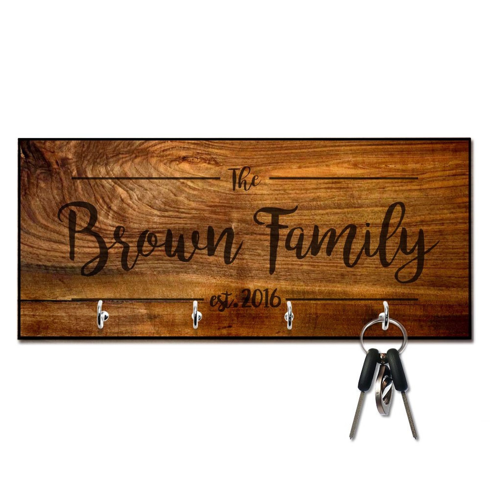 Personalized Rich Wood Look Family Key Hanger - Wall Mount Key Holder ...